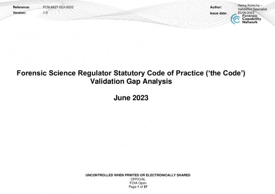 Validation Gap Analysis for FSR Code of Practice | FCN