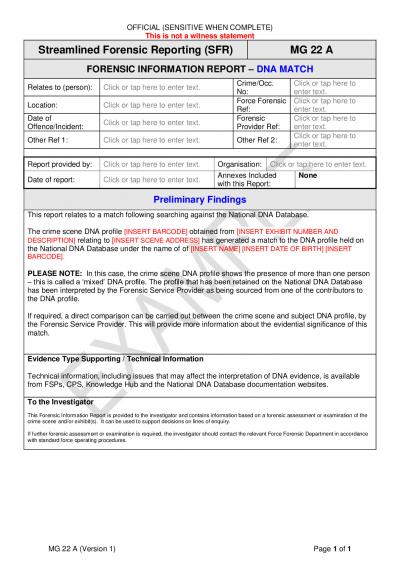 DNA Database Match Report MG22A Example v3 MIX-NO LR | FCN